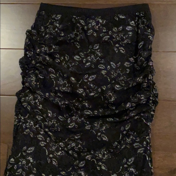 VENUS | Skirts | Venus Ruched Lace Skirt Black Metallic Silver Shimmer ...